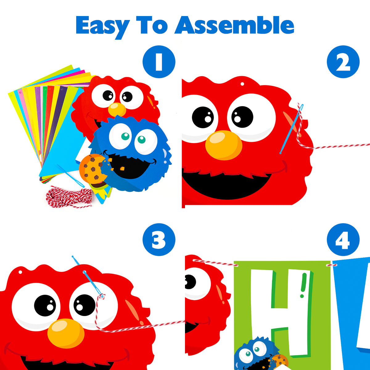 Pantide Sesame Happy Birthday Banner Bunting Elmo Cookie Monster Swa
