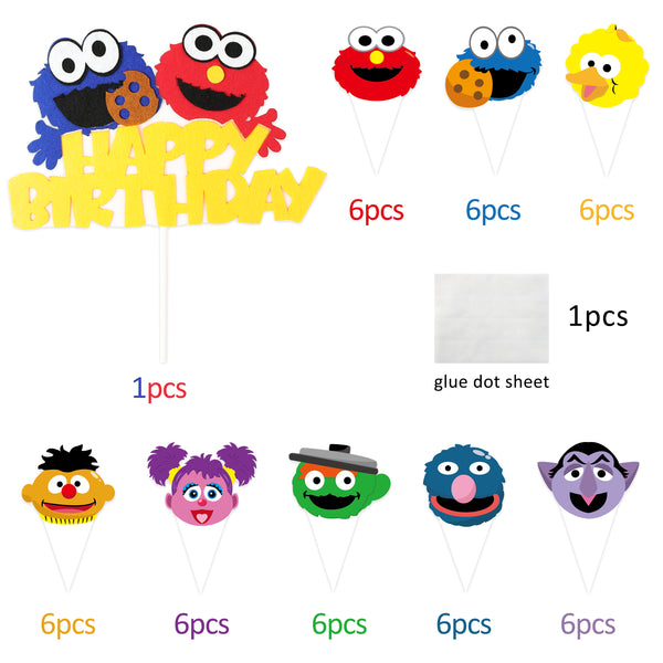 Pantide 49 Pack Sesame Inspired Cake And Cupcake Toppers Kit Happy Birt