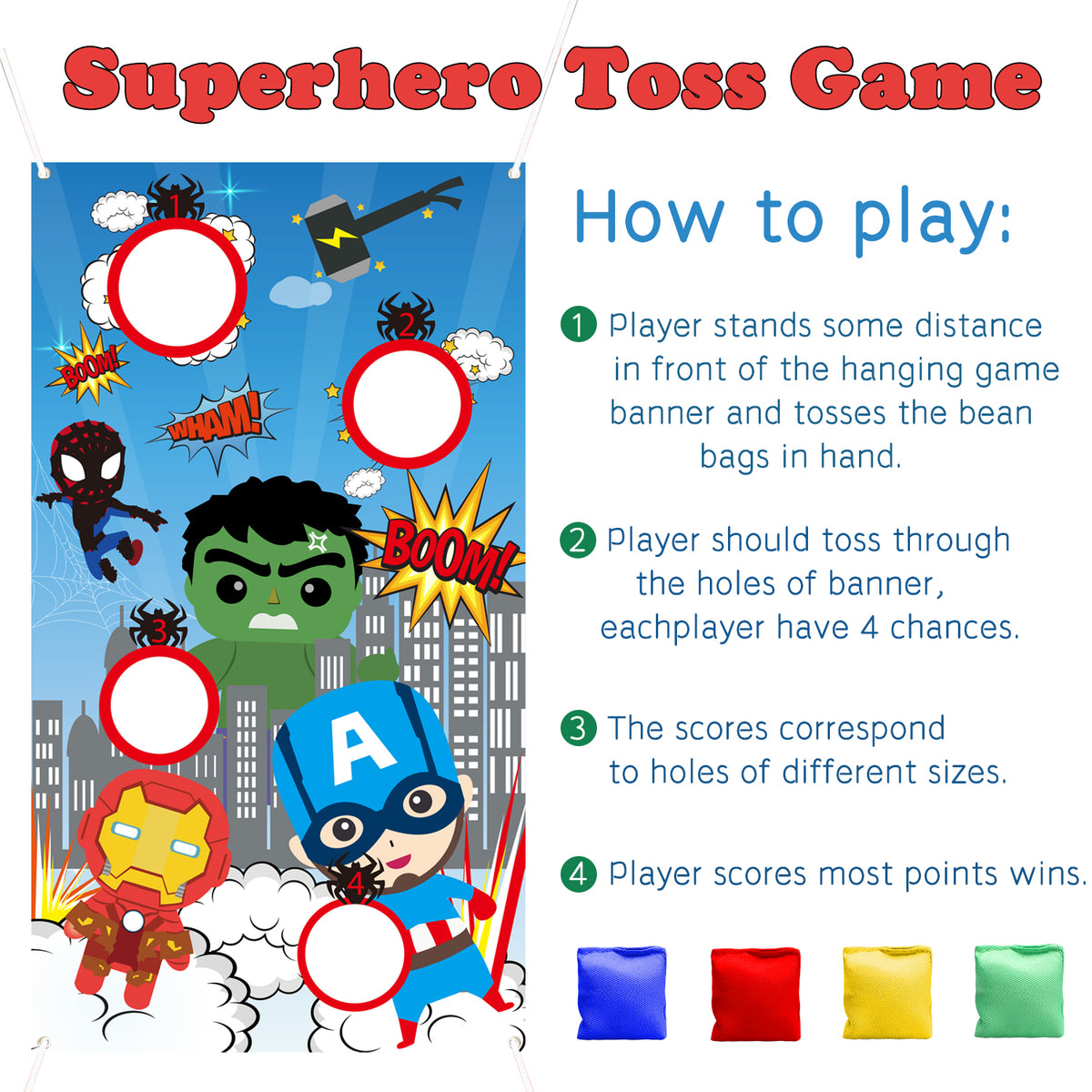 PANTIDE Superhero Toss Games with 4 Bean Bags, Superhero Indoor Outdoo ...