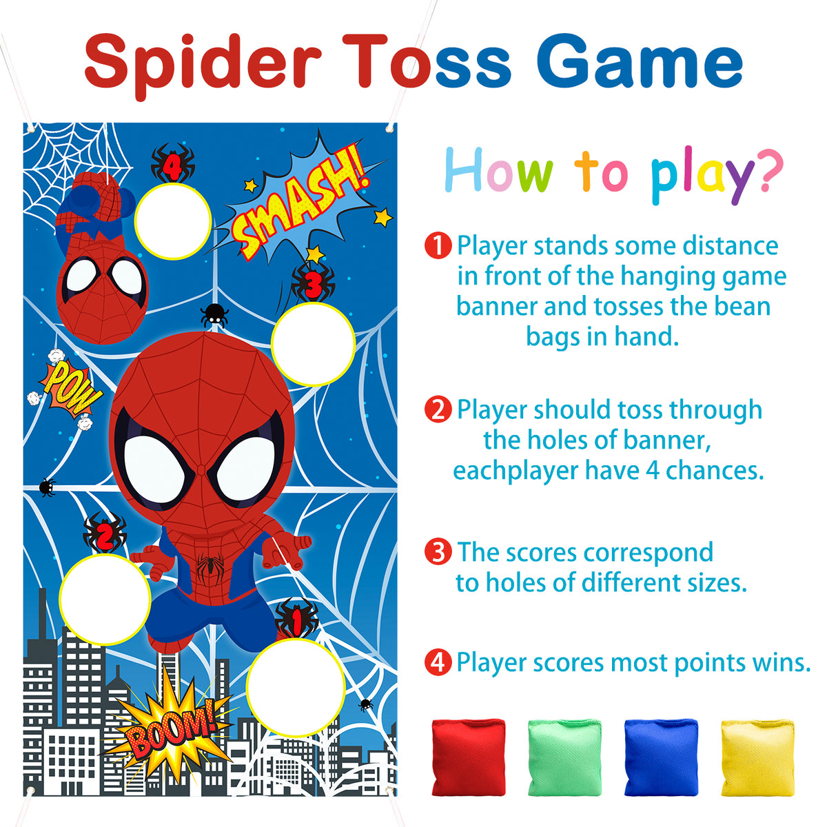 PANTIDE Spider Superhero Toss Game Banner with 4 Bean Bags, Carnival I ...